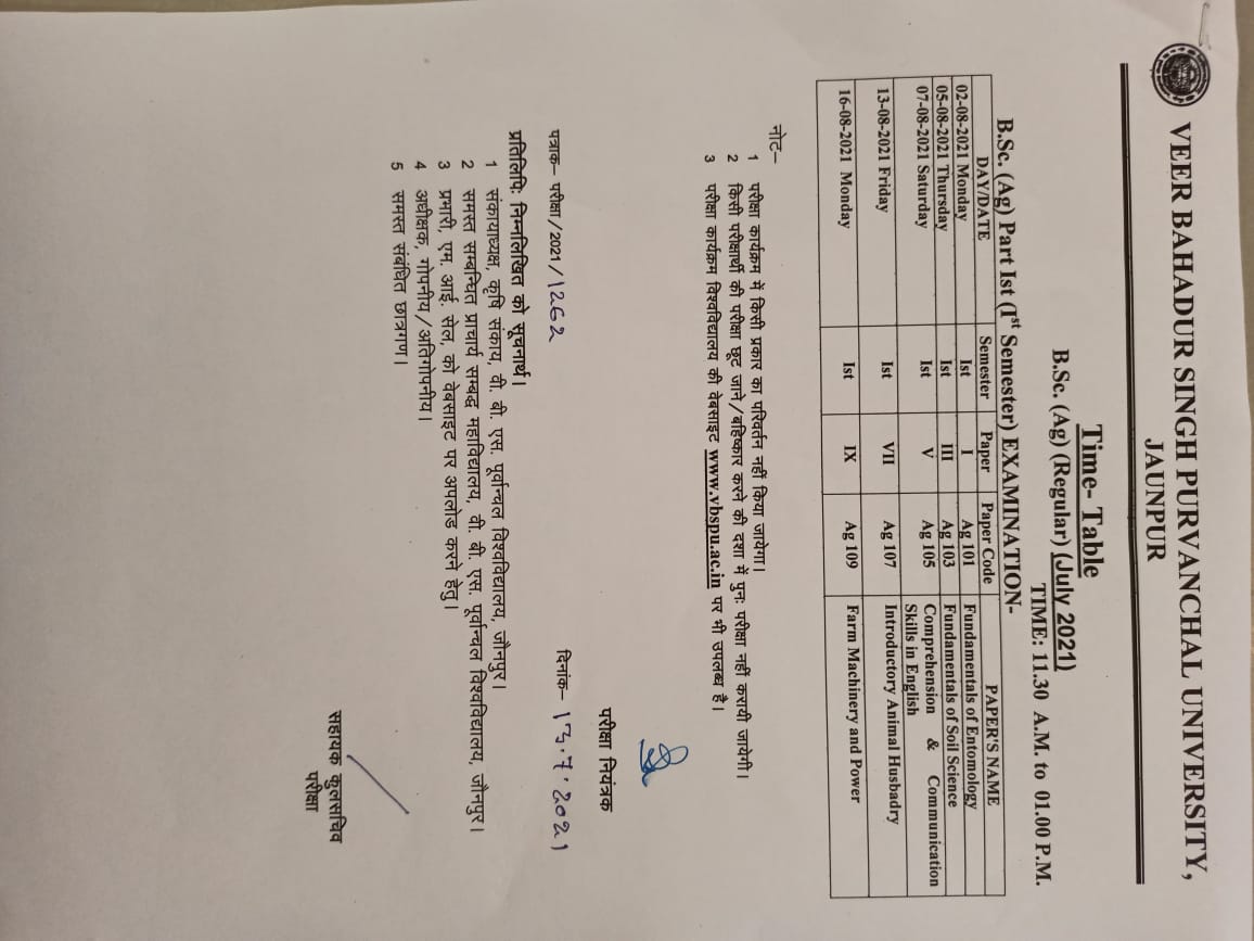 VBSPU Time Table 2021 Check Purvanchal University UG/PG Schedule
